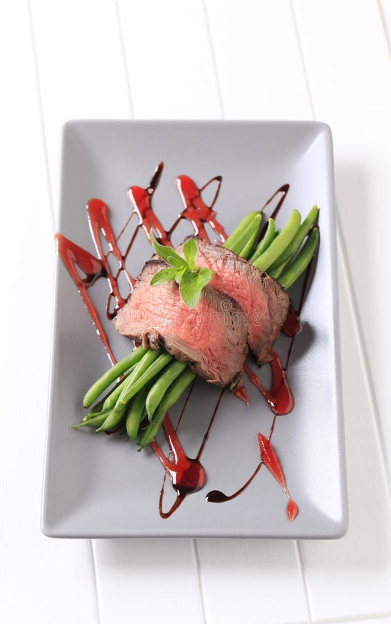 Beef Steak and String Beans Stock Image - Image of appetizer, balsamic ...