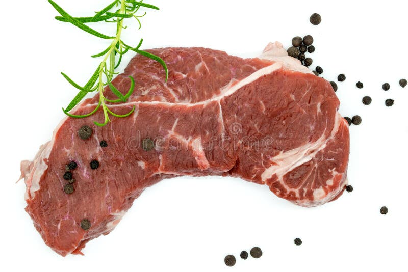 Beef Steak, View of Fresh Beef Isolated on White with Rosemary, Black ...