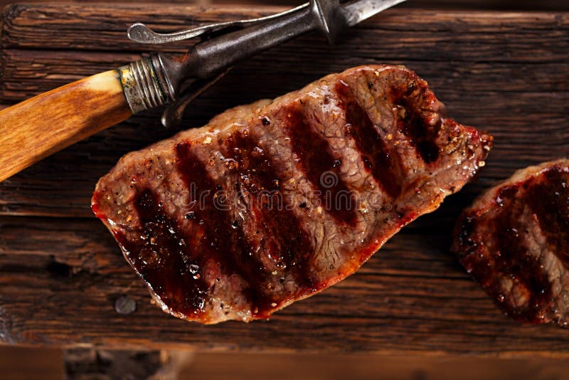 Beef Steak with Vintage Meat Fork Stock Image - Image of ribeye ...