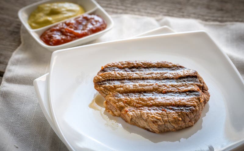 Beef Steak on the White Square Plate Stock Image - Image of cuisine ...