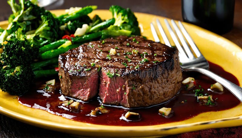 Beef Steaks with Asparagus and Balsamic Vinegar. Ai Generative Stock ...