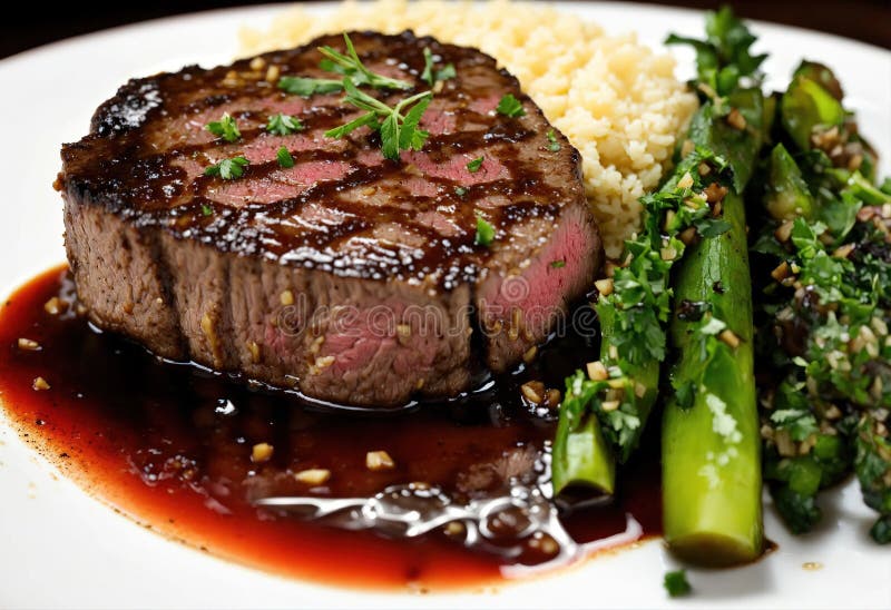 Beef Steaks with Asparagus and Balsamic Vinegar. Ai Generative Stock ...