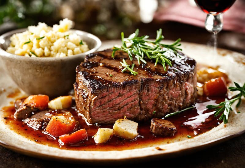 Beef Steaks with Asparagus and Balsamic Vinegar. Ai Generative Stock ...