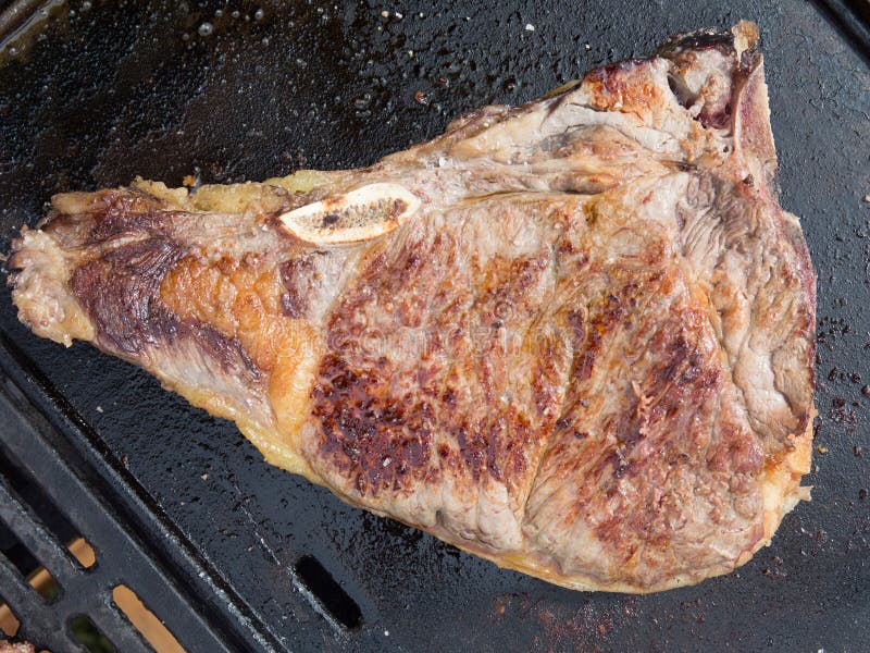 Beef Steaks Cooking on Barbecue Grill Top View Stock Image - Image of ...