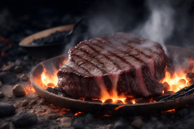 Beef Steaks on the Fire.. Generative AI Stock Illustration ...