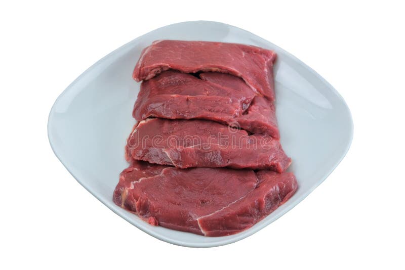 Beef Steaks in Plate Isolated in White Background. Raw Meat for Cooking ...