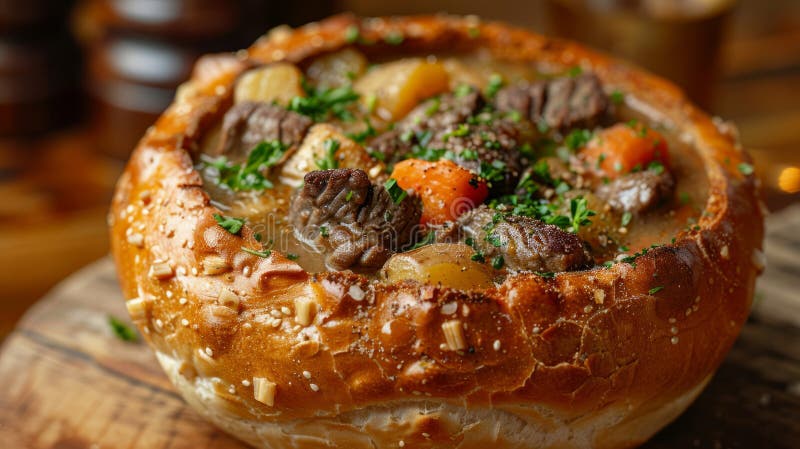 Beef Stew with Potatoes in a Wooden Bowl. Stock Image - Image of dish ...