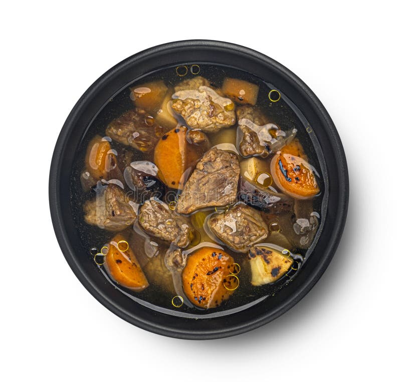 Beef Stew with Broth, Soup with Meat Isolated on White Background, Top ...