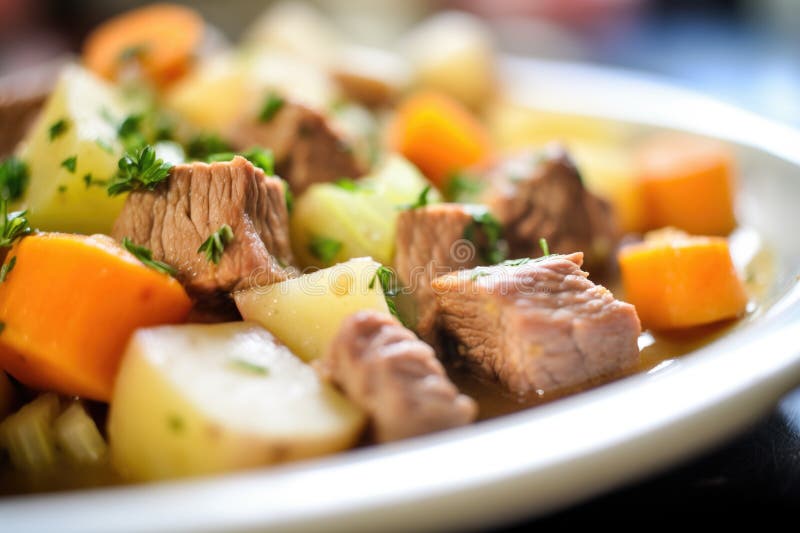 Beef Stew Close-up, Focus on Shiny Beef Texture Stock Photo - Image of ...