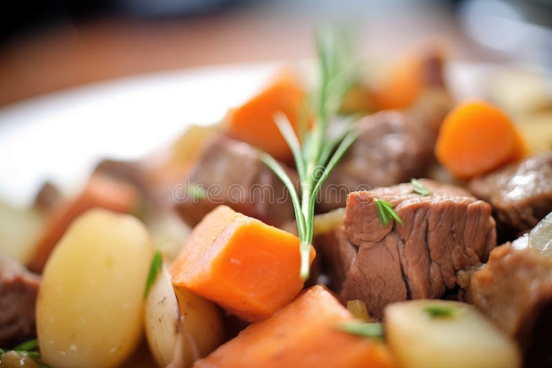Beef Stew Close-up, Focus on Shiny Beef Texture Stock Photo - Image of ...