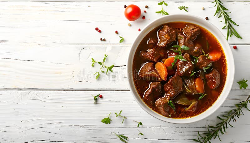 Beef Stew Isolated on White Background, Top View Stock Image - Image of ...