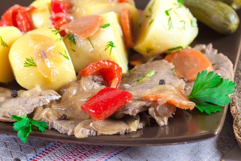 Beef Stew in a Plate , Top View, Close Up Stock Photo - Image of pork ...