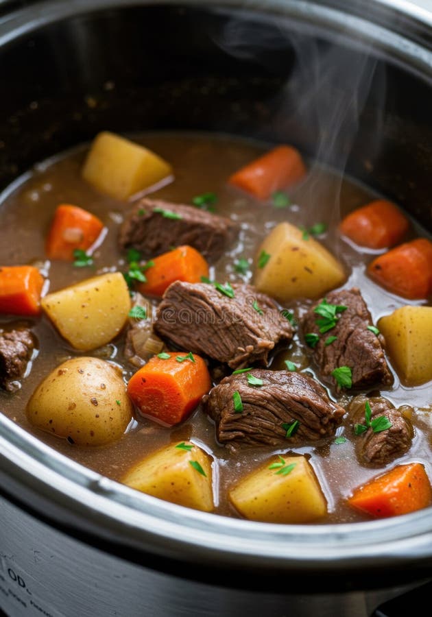 Beef Stew with Potatoes and Carrots in a Slow Cooker Stock Illustration ...