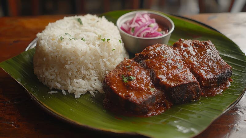 Beef Stew, Rice, and Salsa on a Plate Stock Image - Image of south ...