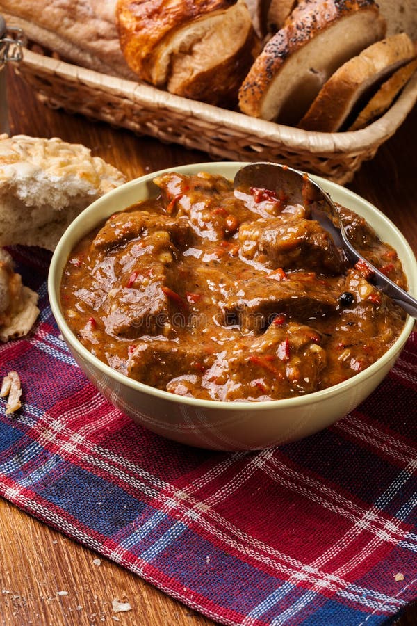 Beef Stew Served with Crusty Bread Stock Photo - Image of food, goulash ...