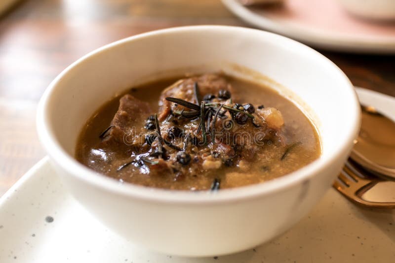 Beef Stew Set is Served on a Classic Wooden Table. Stock Photo - Image ...