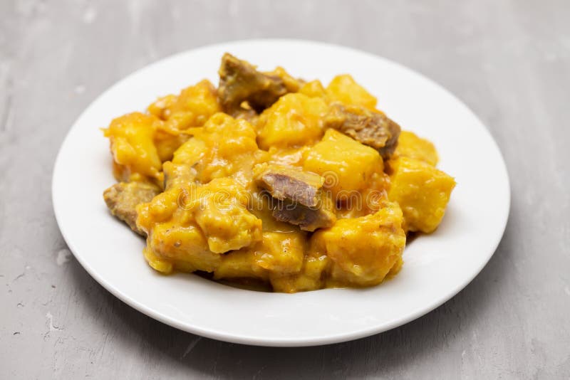 Beef Stew with Sweet Potato and Curry Sauce on Plate Stock Photo ...