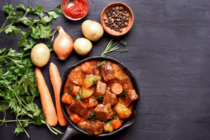 Beef stew, top view stock photo. Image of iron, meal - 89200418