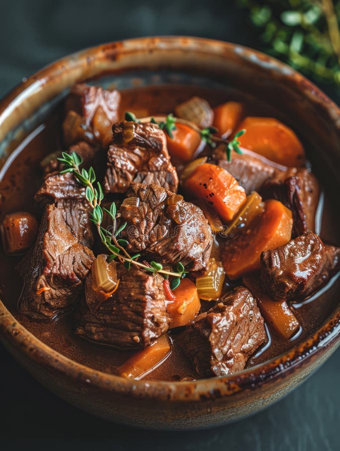 Beef Stew with Vegetables in a Rustic Bowl. Stock Image - Image of ...