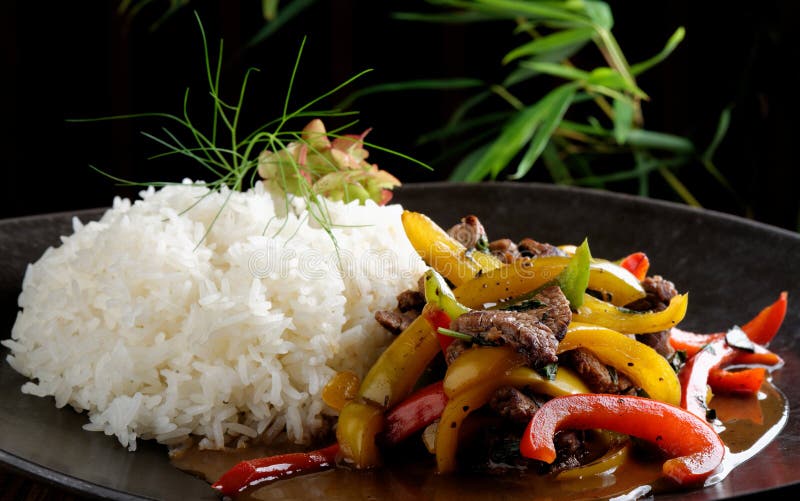 Beef Stir-fry with Vegetable and Rice Stock Image - Image of bell ...