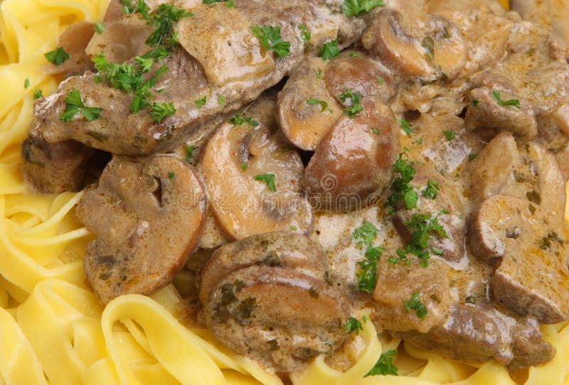 Beef Stoganoff Stew with Tagliatelle Pasta Stock Photo - Image of ...