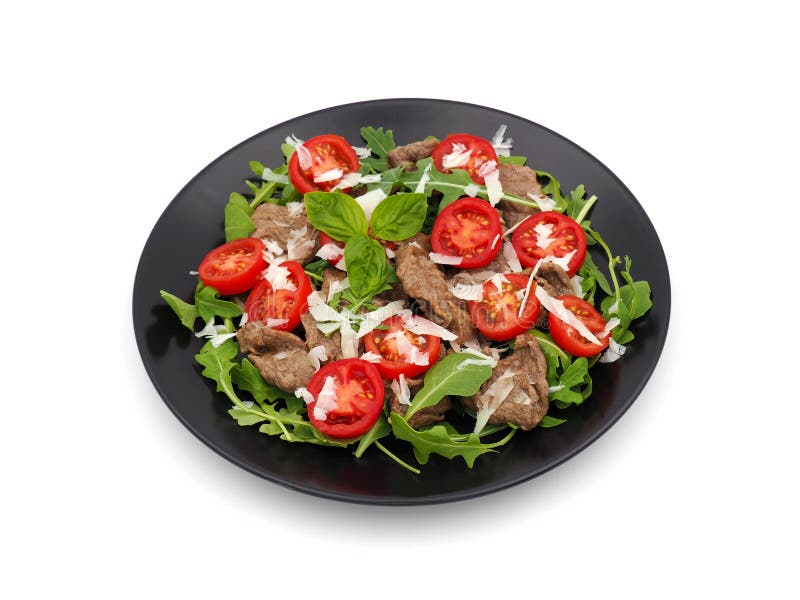Beef Strips with Rucola Isolated on White Background Stock Image ...