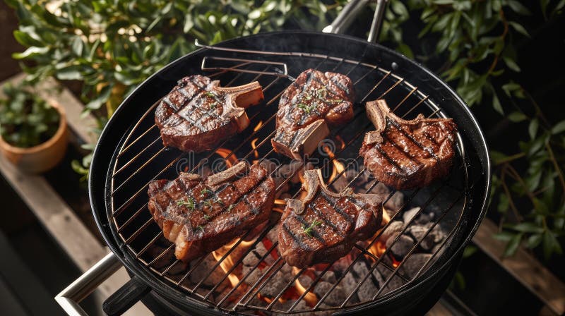 Beef T-bone Steaks Grilling Over Hot BBQ Coals, Featuring Porterhouse ... Beef T-bone Steaks Grilling Over Hot BBQ Coals, Featuring Porterhouse ...