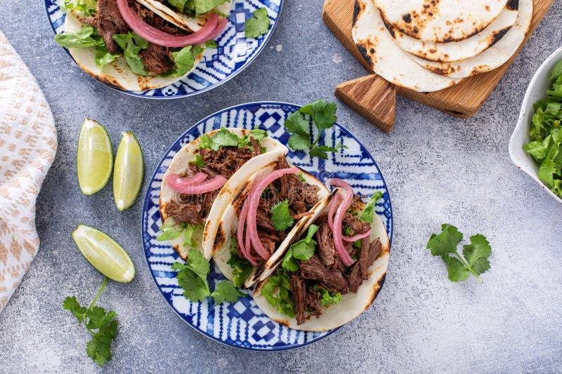 Beef Tacos with Marinated Red Onion and Cilantro Stock Photo - Image of ...