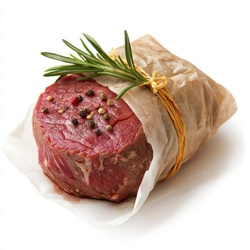 Beef Tenderloin Wrapped in Parchment Paper with Herbs and Spices Stock ...