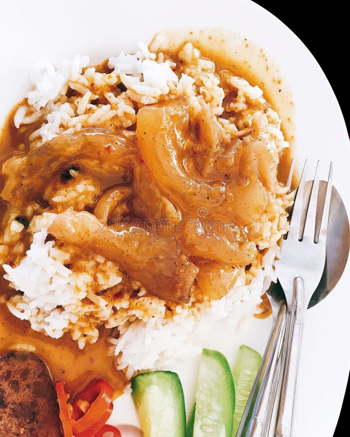 Beef Tendon Curry Rice on Black Isolated Stock Photo - Image of black ...