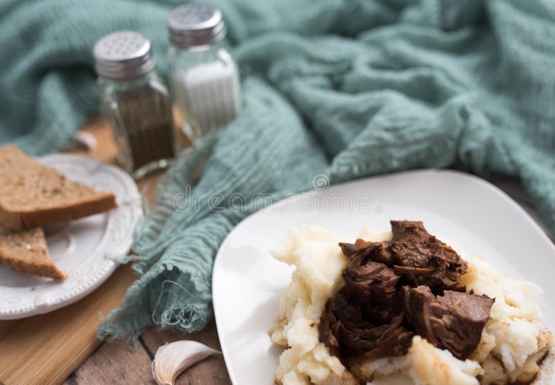 Beef Tips with Gravy on Mashed Potatoes Stock Photo - Image of food ...