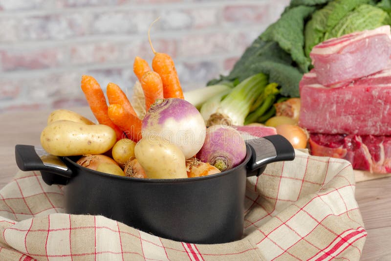 Beef and Vegetables for the Preparation of Pot-au-feu Stock Image ...