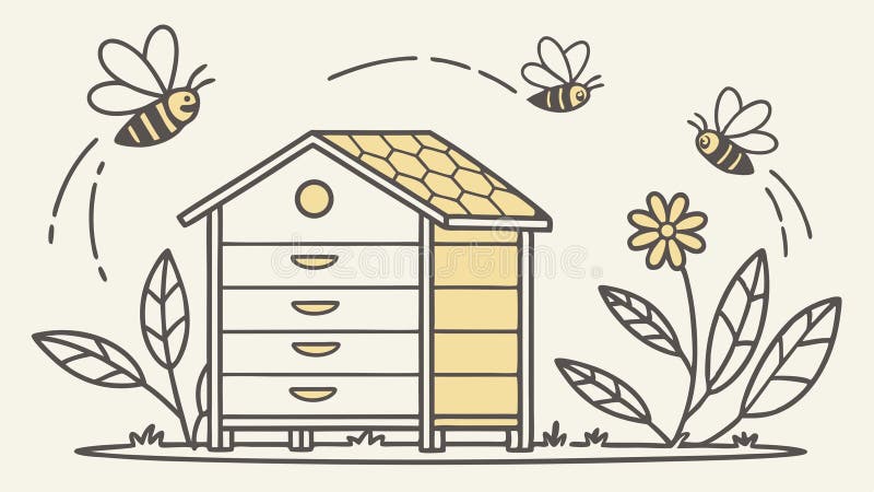 Beehive with Bees and Flowers Sketch Drawing, Vector Design Generative ...
