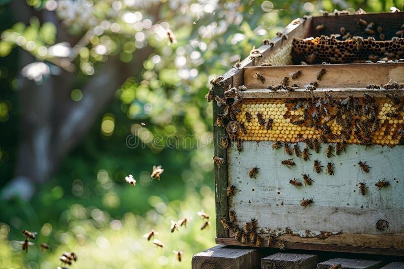 Beehive with Bees in the Garden among the Apiary Stock Illustration ...