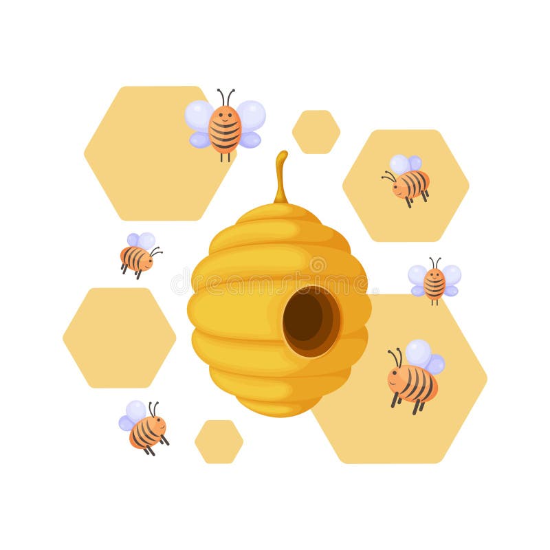 A Beehive with Bees. an Illustration Depicting a Bee Hive and Bees ...