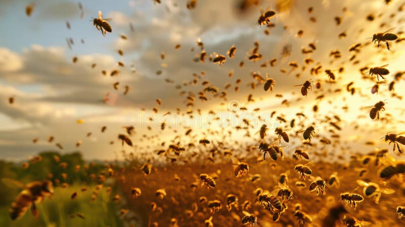 Beehive Boxes in an Open Field with Active Bees Producing Fresh Honey ...