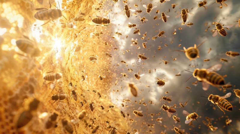 Beehive Boxes in an Open Field with Active Bees Producing Fresh Honey ...