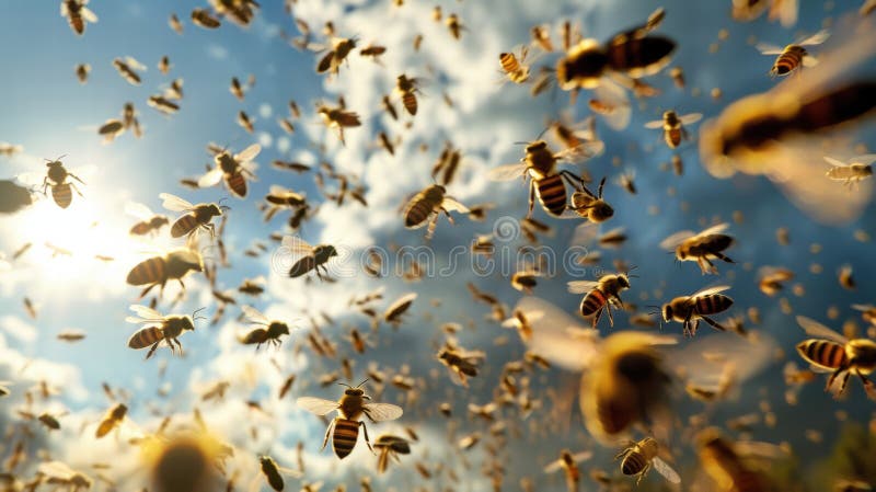 Beehive Boxes in an Open Field with Active Bees Producing Fresh Honey ...