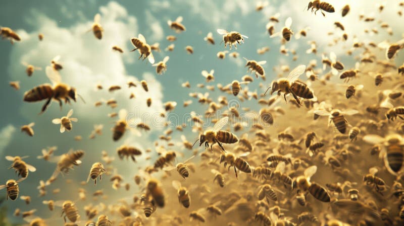 Beehive Boxes in an Open Field with Active Bees Producing Fresh Honey ...