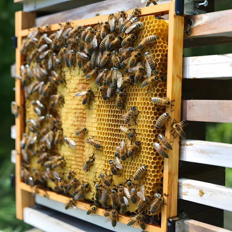 Beehive Frames Buzz with Activity As Bees Work on Honeycombs Stock ...