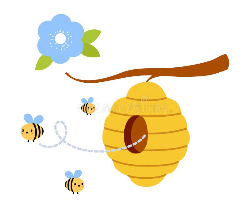 Beehive Hanging from a Tree Branch and Bees Flying Around Beehive ... Beehive Hanging from a Tree Branch and Bees Flying Around Beehive ...
