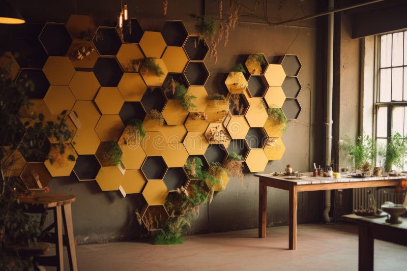 Beehive-inspired Geometric Wall Art Installation Stock Illustration ...