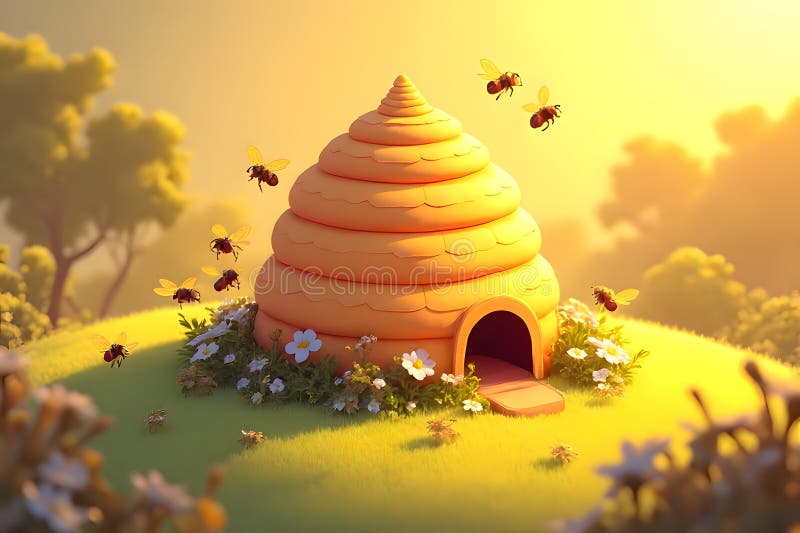 The Beehive , Many Bees and Hunny Stock Illustration - Illustration of ...