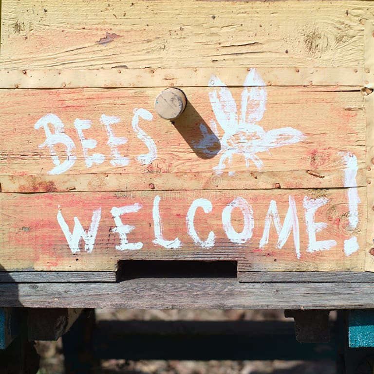 Welcome Bees and Beehive stock photo. Image of sunny - 144462972
