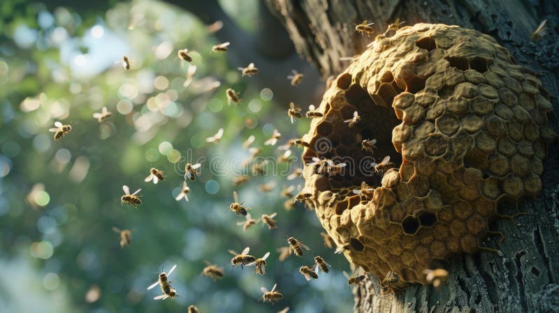 A Beehive on a Tree with Bees Flying Around, Promoting the Importance ...