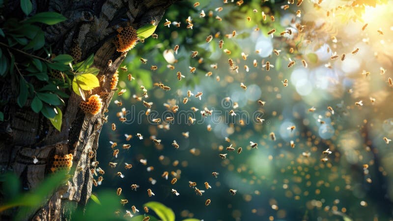 A Beehive on a Tree with Bees Flying Around, Promoting the Importance ...