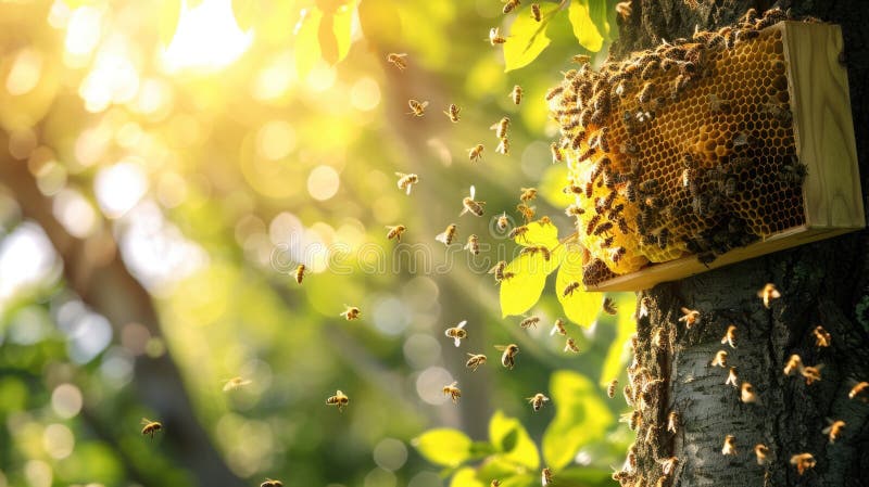 A Beehive on a Tree with Bees Flying Around, Promoting the Importance ...