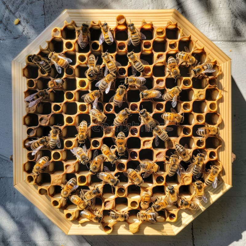 Beehives Hexagonal Beehives with Bees Stock Image - Image of beeswax ...