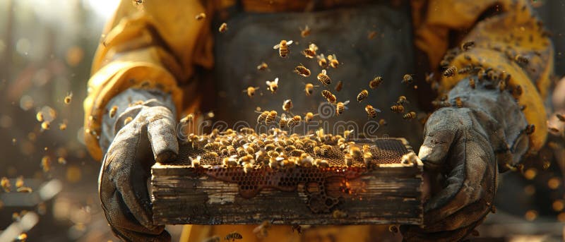 Beekeeper in Action Removing Frame Full of Honey from Beehive Stock ...