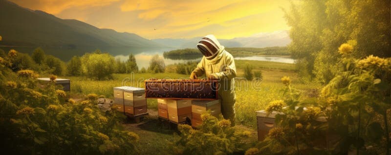 Beekeeper at the Apiary Bees Country. Generative Ai Stock Illustration ...